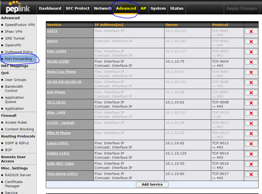 How do I enable port forwarding for troubleshooting or provisioning purposes on a Peplink router?